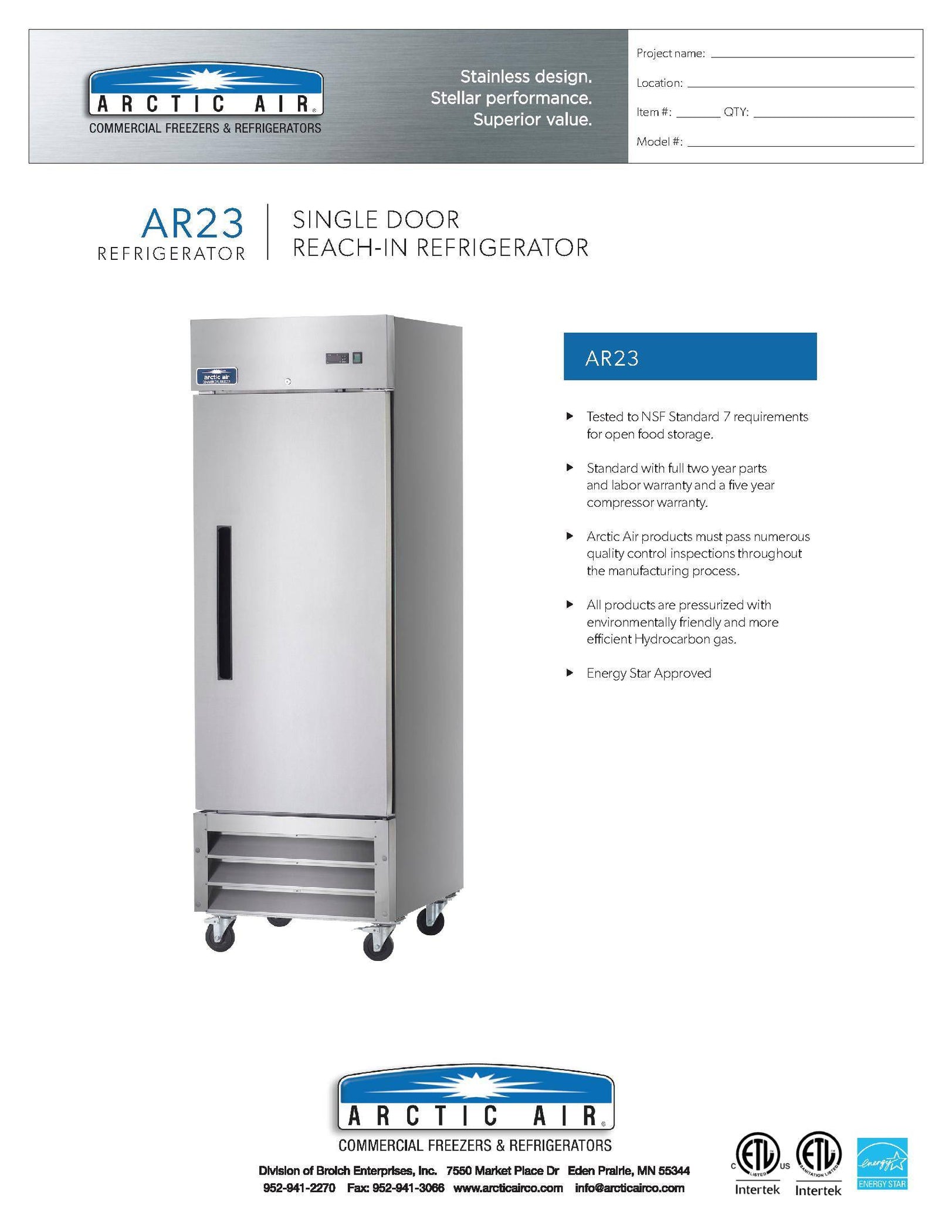 Arctic Air AR23 1 Door Reach-In Refrigerator Bakery...